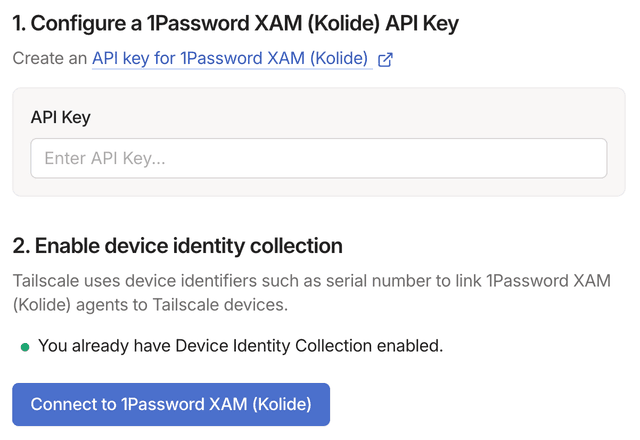 Restrict device access with 1Password Extended Access Management (XAM) · Tailscale Docs