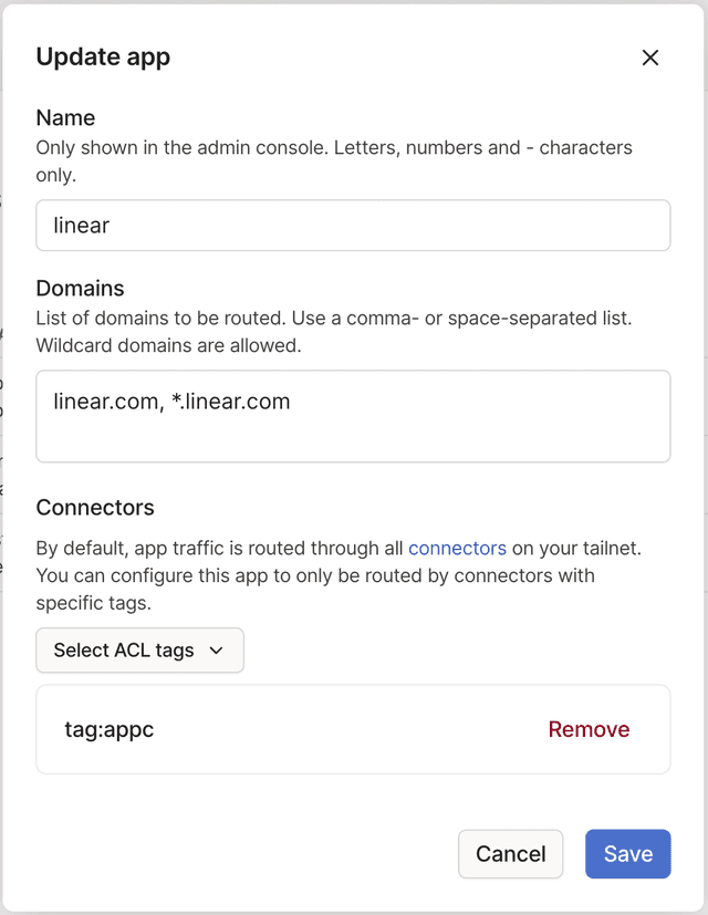 App connectors · Tailscale Docs